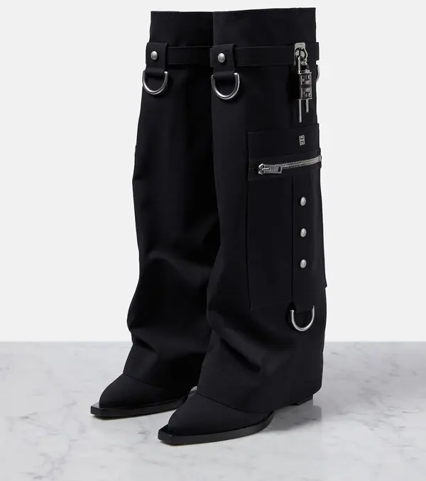 Givenchy Shark Lock Cowboy Canvas Knee-High Boots - Black  display picture 1