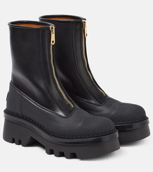 Chloé Raina Leather Ankle Boots - Black