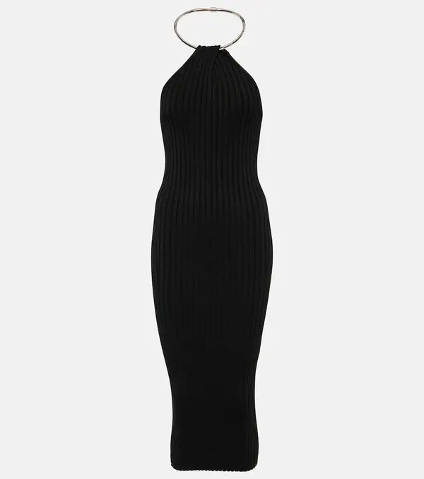 Galvan Rhea Metallic-knit Midi Dress