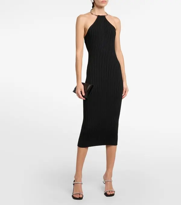 Galvan Rhea Metallic-knit Midi Dress