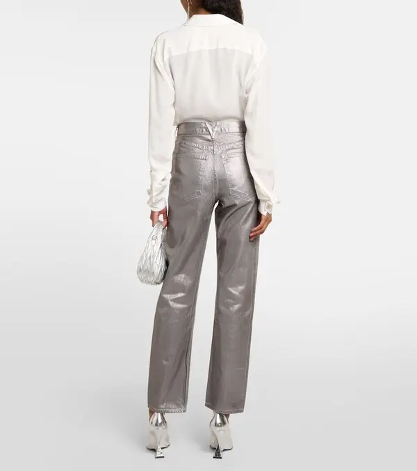 Veronica Beard Daniela Metallic High-rise Straight Jeans