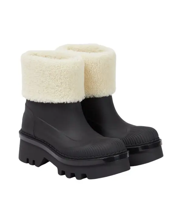 Chloé Raina Shearling-trimmed Ankle Boots - Black