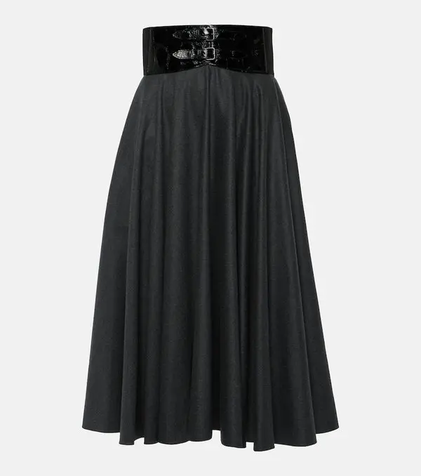 Alaïa Belted High-rise Virgin Wool Midi Skirt - Grey