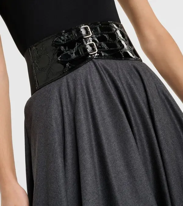 Alaïa Belted High-rise Virgin Wool Midi Skirt