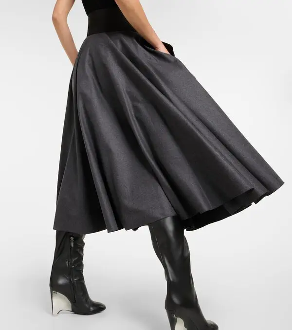 Alaïa Belted High-rise Virgin Wool Midi Skirt