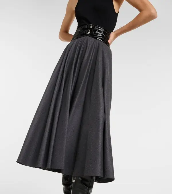 Alaïa Belted High-rise Virgin Wool Midi Skirt