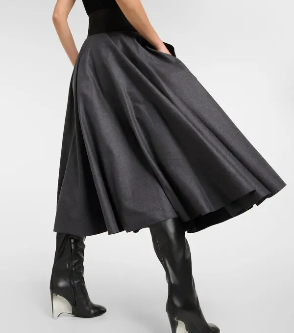 Alaïa Belted High-rise Virgin Wool Midi Skirt - Grey