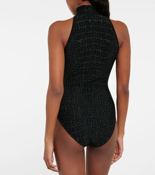 Alaïa Croc-effect Halterneck Bodysuit