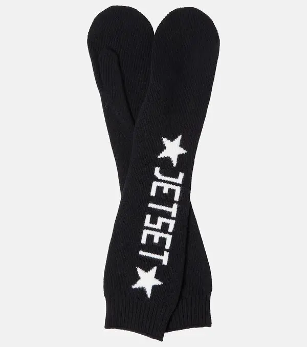 JETSET Logo Virgin Wool Mittens - Black