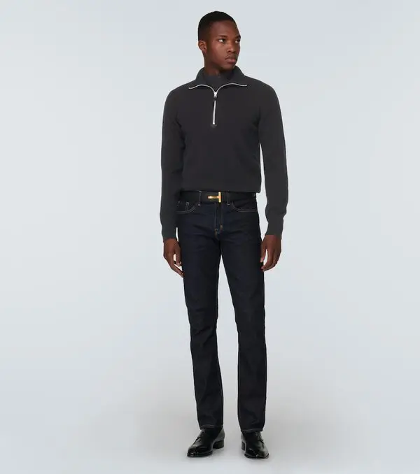 TOM FORD Wool And Cashmere-blend Half-zip Sweater - Black