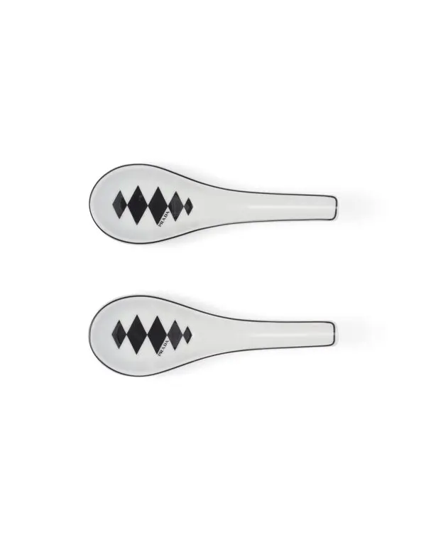 Prada Set Of Two Porcelain Spoons Checkerboard - White
