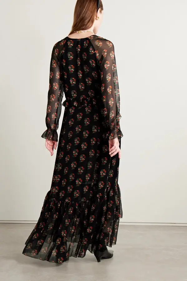 DÔEN Saffron Floral-print Silk-georgette Maxi Dress