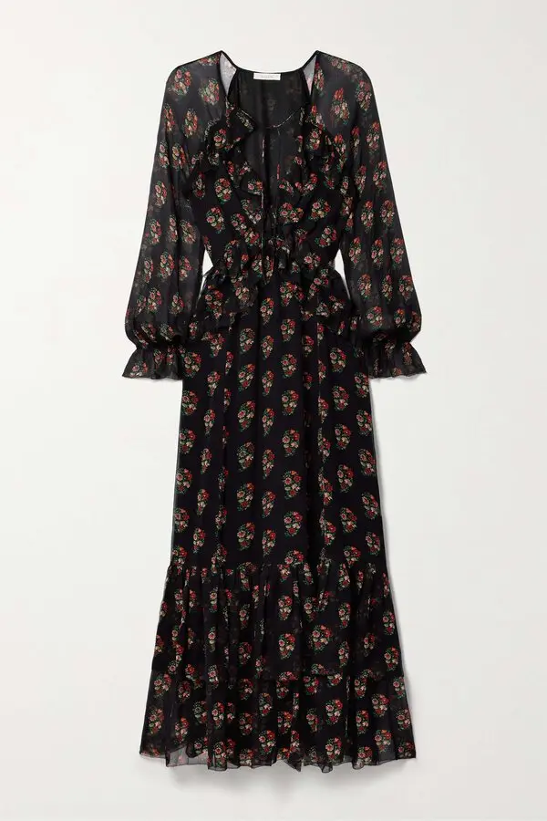 DÔEN Saffron Floral-print Silk-georgette Maxi Dress