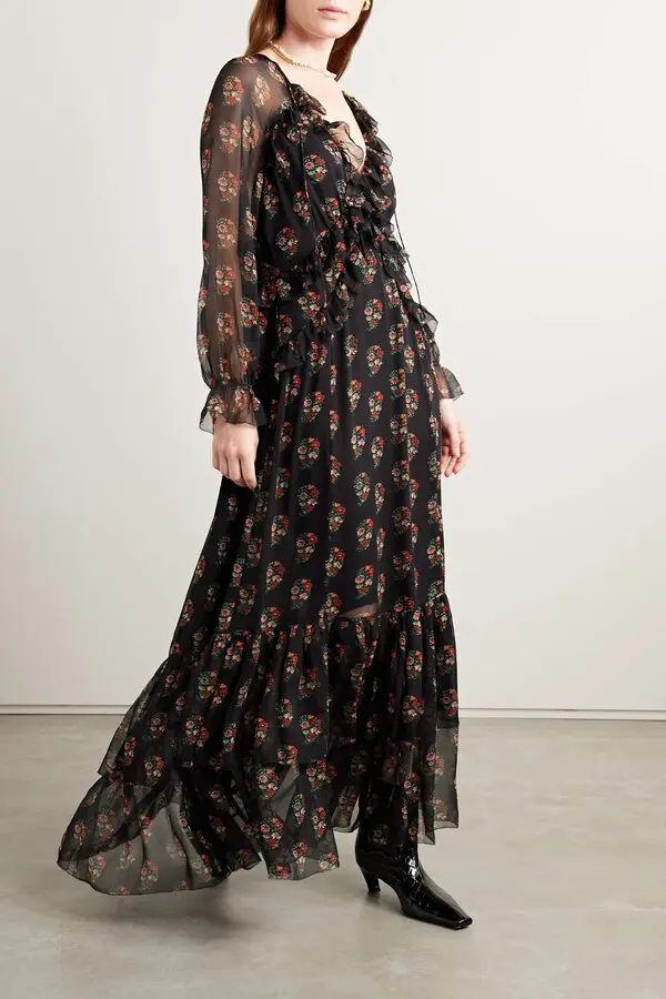 DÔEN Saffron Floral-print Silk-georgette Maxi Dress