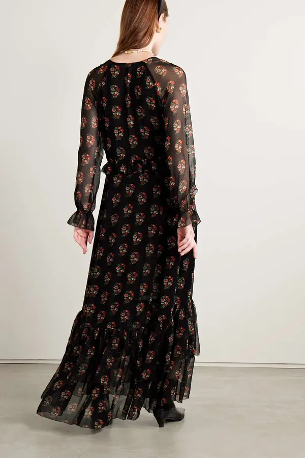 DÔEN Saffron Floral-print Silk-georgette Maxi Dress