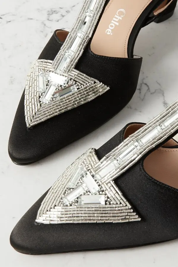 Chloé Oli Crystal-embellished Satin Point-toe Pumps