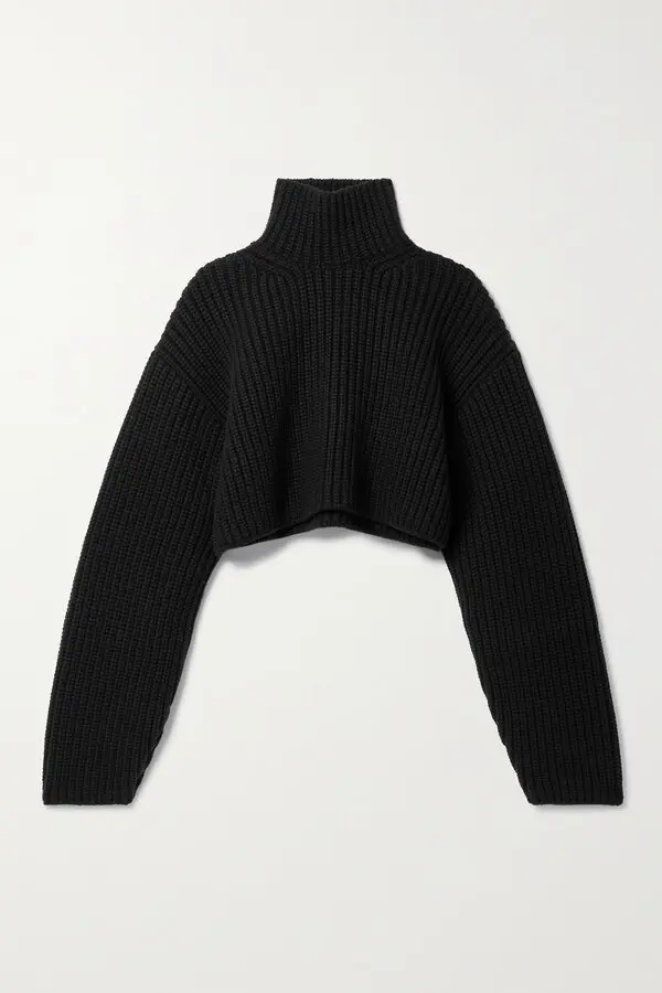 Balenciaga Oversized Cropped Ribbed Wool-Blend Turtleneck Sweater