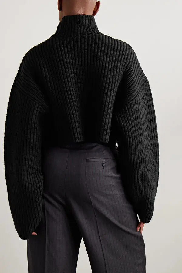 Balenciaga Oversized Cropped Ribbed Wool-Blend Turtleneck Sweater