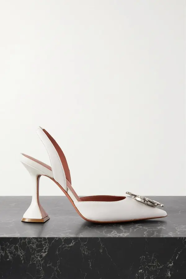 Amina Muaddi Begum Swarovski Crystal-embellished Leather Slingback Pumps