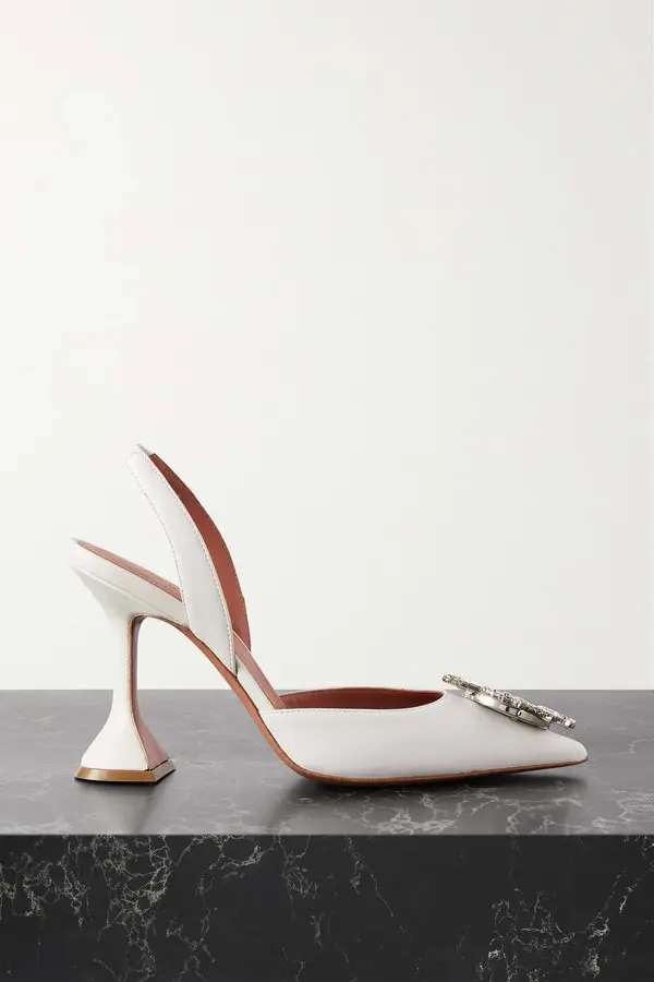 Amina Muaddi Begum Swarovski Crystal-embellished Leather Slingback Pumps