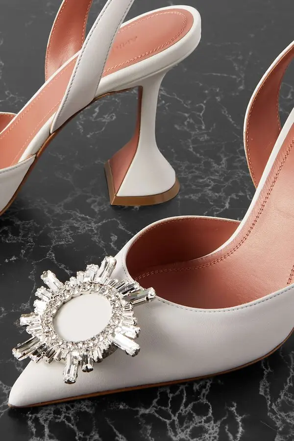 Amina Muaddi Begum Swarovski Crystal-embellished Leather Slingback Pumps