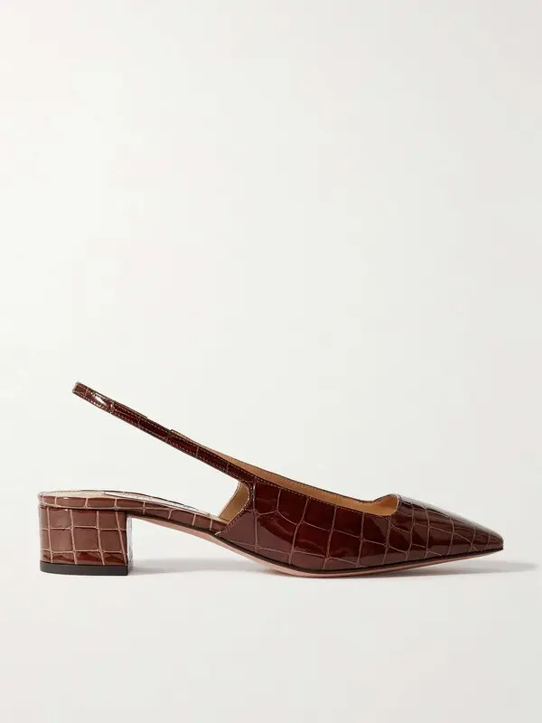 AQUAZZURA Ginza 35 Croc-effect Leather Slingback Pumps - Brown