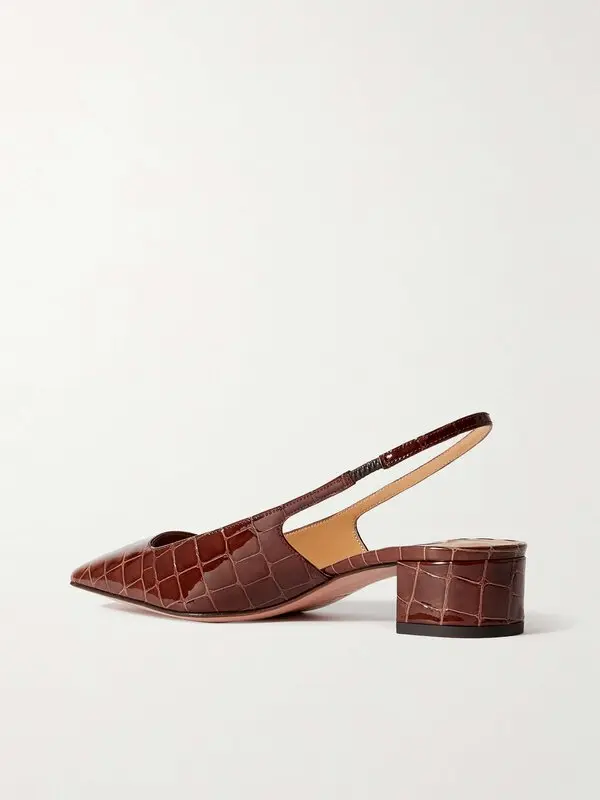 AQUAZZURA Ginza 35 Croc-effect Leather Slingback Pumps - Brown