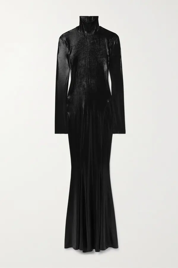 Norma Kamali Metallic Stretch-jersey Turtleneck Gown - Black
