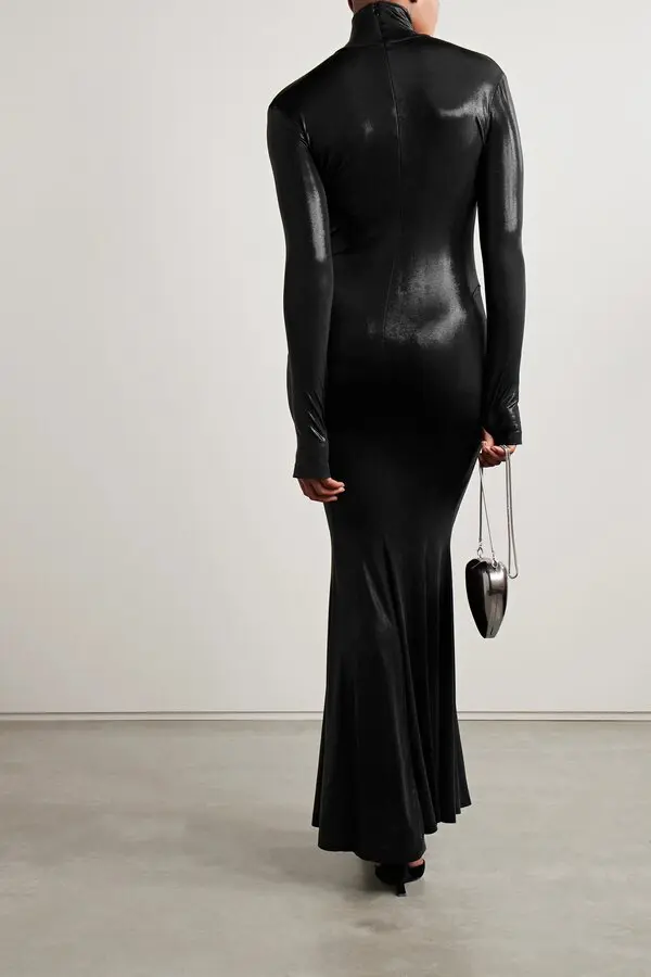 Norma Kamali Metallic Stretch-jersey Turtleneck Gown - Black