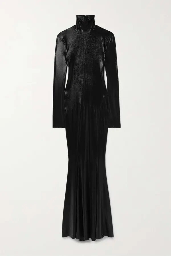 Norma Kamali Metallic Stretch-jersey Turtleneck Gown - Black