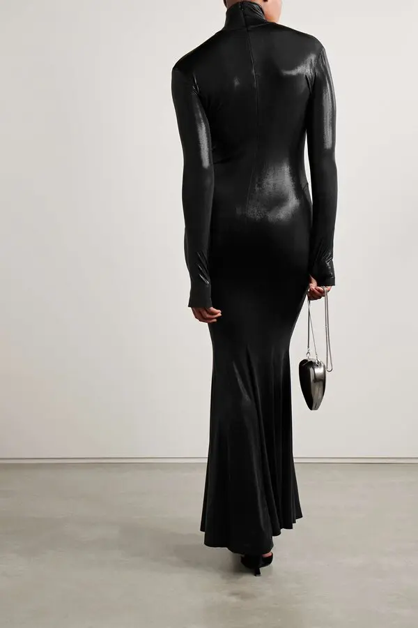 Norma Kamali Metallic Stretch-jersey Turtleneck Gown - Black