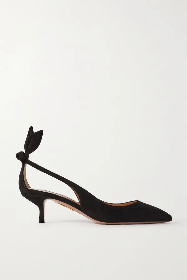 AQUAZZURA Bow Tie 50 Suede Pumps - Black