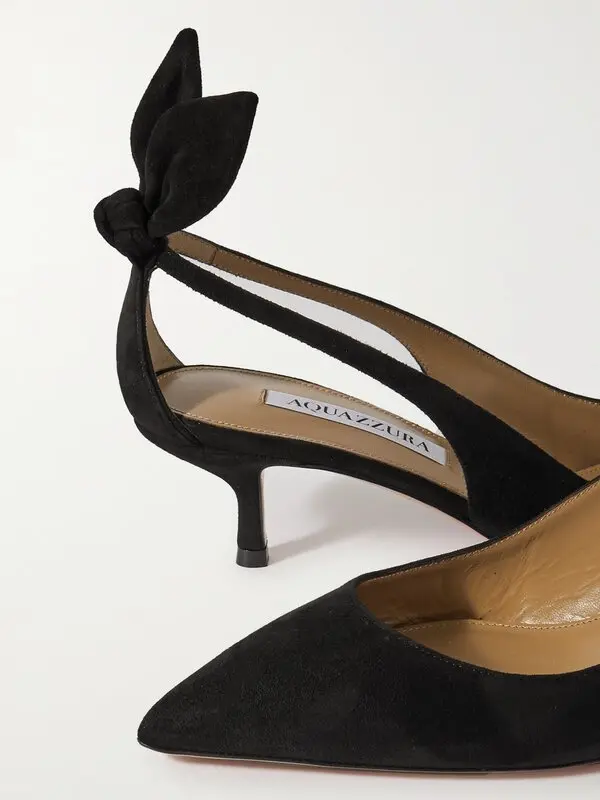 AQUAZZURA Bow Tie 50 Suede Pumps - Black