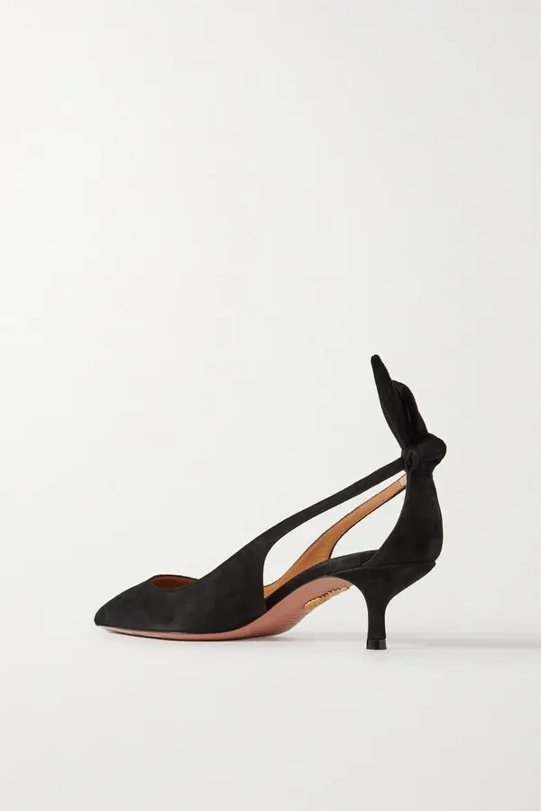 AQUAZZURA Bow Tie 50 Suede Pumps - Black
