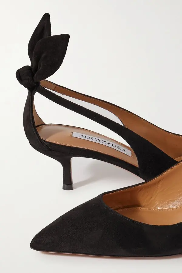 AQUAZZURA Bow Tie 50 Suede Pumps - Black