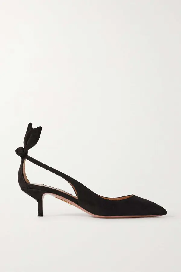 AQUAZZURA Bow Tie 50 Suede Pumps - Black