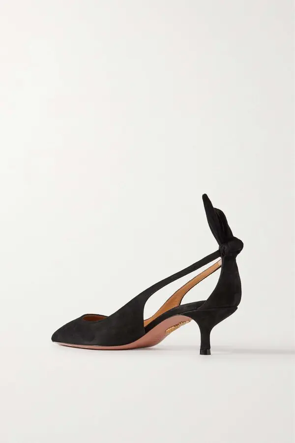 AQUAZZURA Bow Tie 50 Suede Pumps - Black