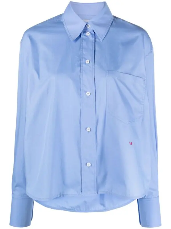 Victoria Beckham Logo-embroidered Cotton Shirt - Blue
