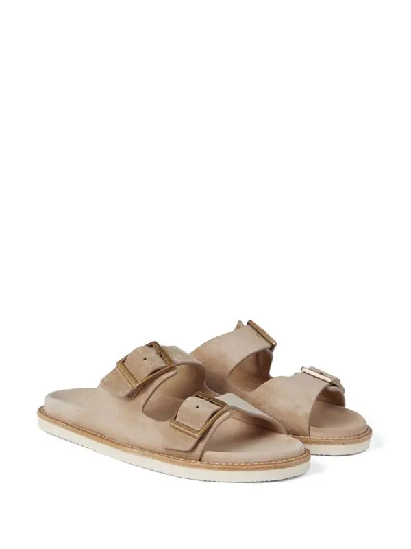 Brunello Cucinelli Double-buckle Suede Sandals - Neutrals