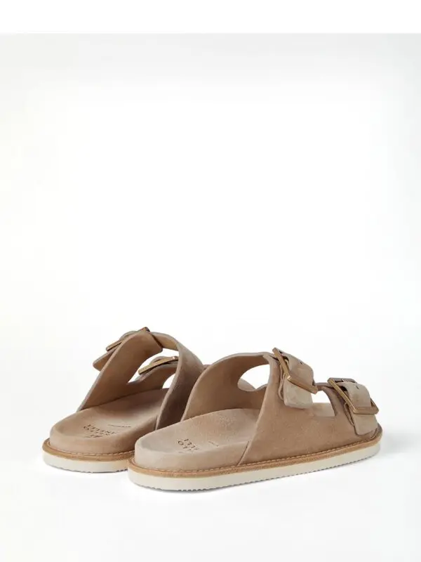 Brunello Cucinelli Double-buckle Suede Sandals - Neutrals