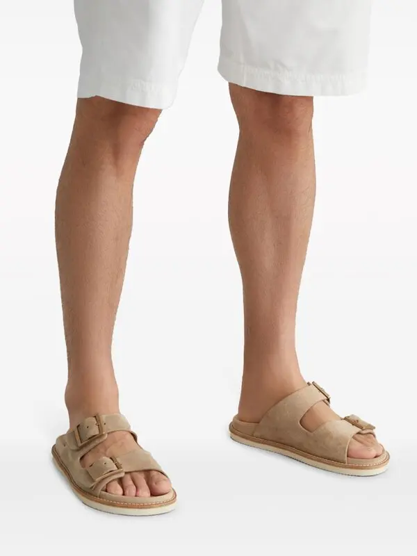 Brunello Cucinelli Double-buckle Suede Sandals - Neutrals
