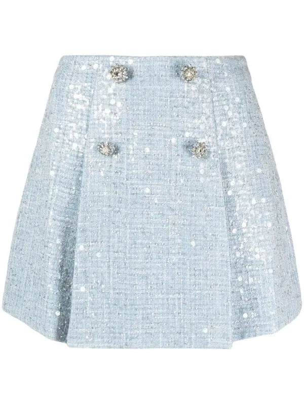 SELF-PORTRAIT High-waist Sequined Bouclé Miniskirt - Blue