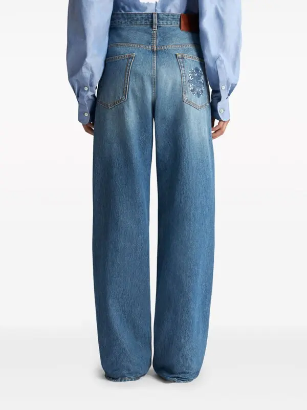 Etro Pegaso Embroidered Wide-leg Jeans - Blue