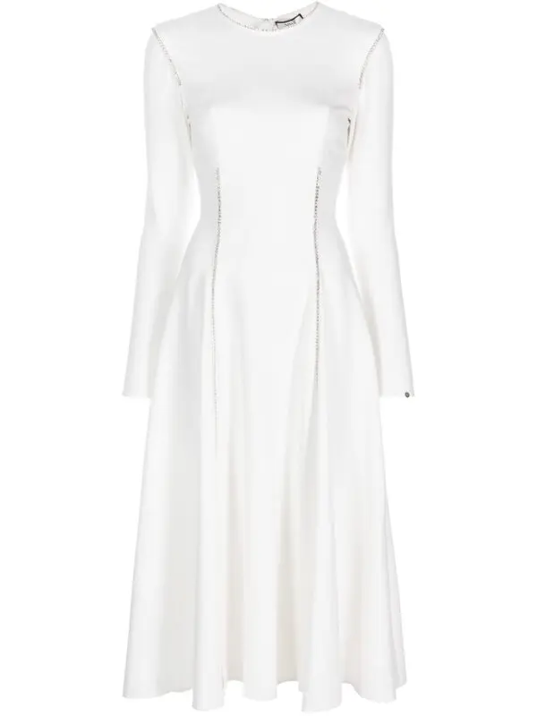 NISSA Rhinestone Embellished Viscose Dress - White
