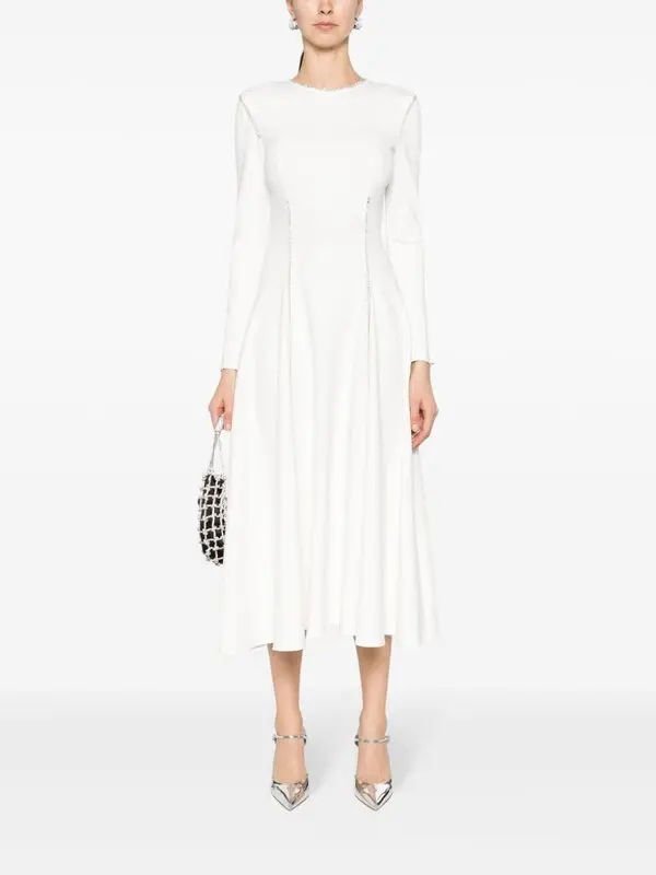 NISSA Rhinestone Embellished Viscose Dress - White
