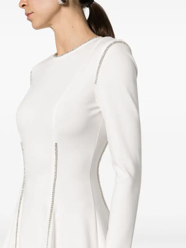 NISSA Rhinestone Embellished Viscose Dress - White