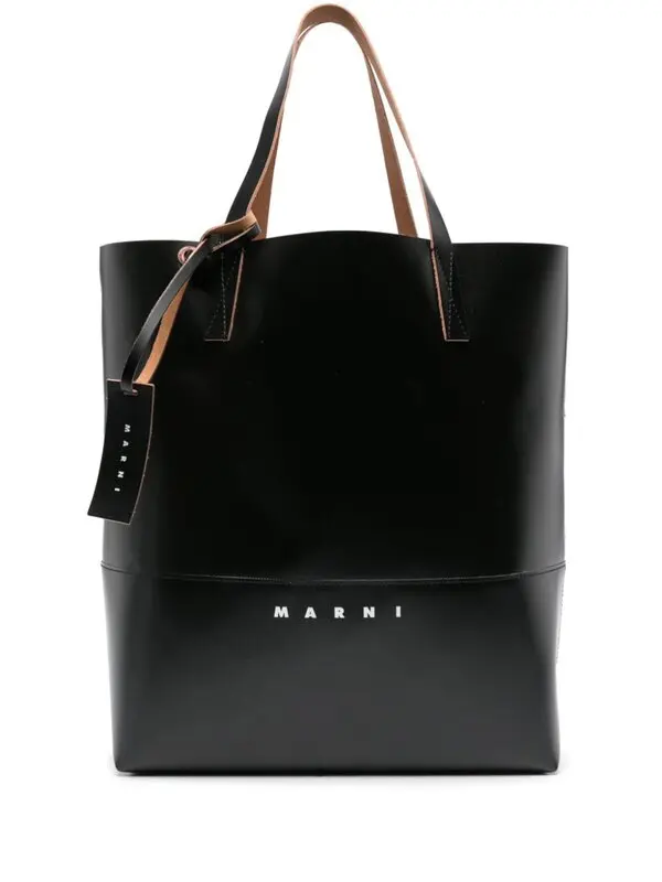 Marni Tribeca Logo-print Faux-leather Tote Bag - Black