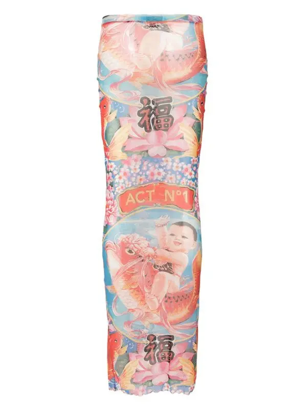 ACT Nº1 Graphic-print Semi-sheer Maxi Skirt