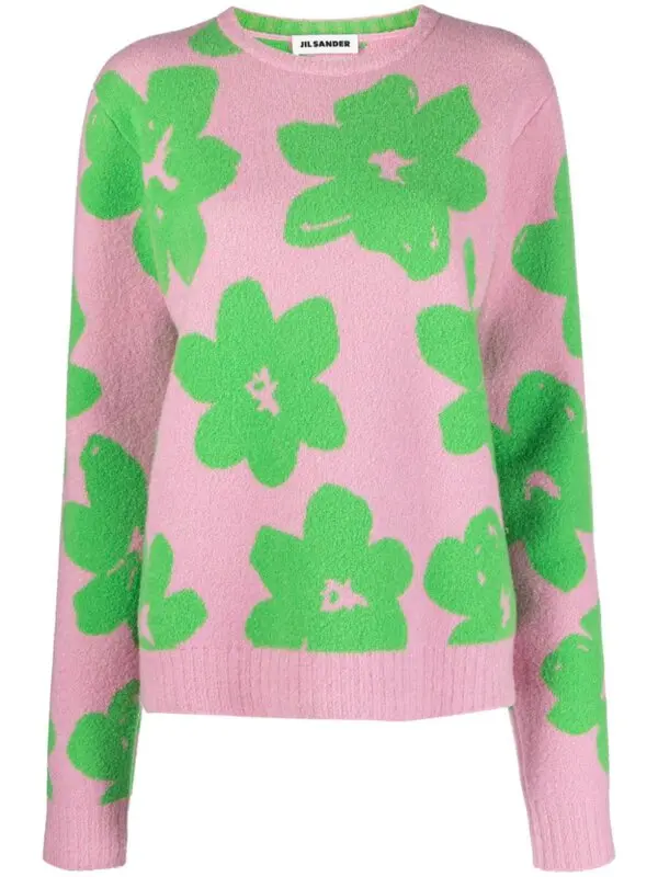 JIL SANDER Floral-intarsia Wool Blend Jumper