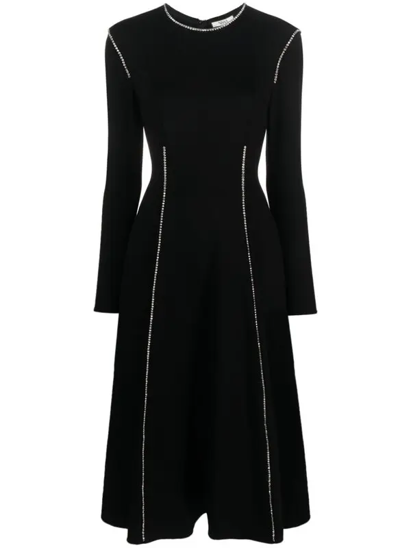 NISSA Rhinestone Embellished Long Sleeve Midi Dress - Black
